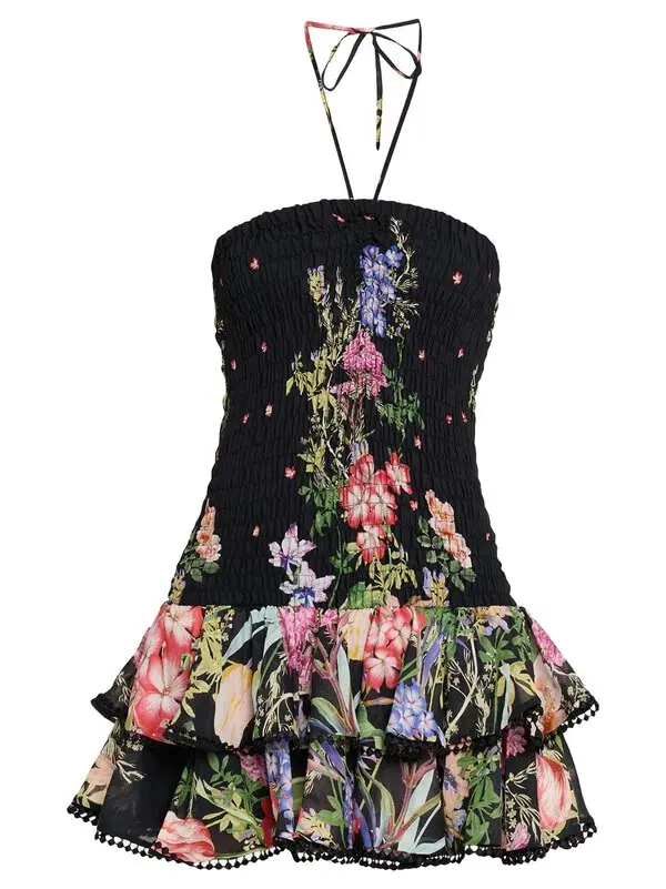Charo Ruiz Ibiza Cusia Smocked Mini Dress - Blkpat