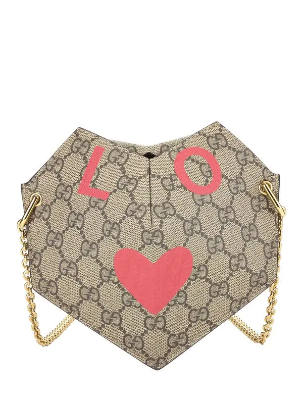 Gucci Gg Supreme Canvas Valentine's Day Heart Crossbody Mini - Beige