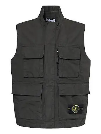 Stone Island Cotton Canvas Weave Gilet With Logo Badge - Lead Grey