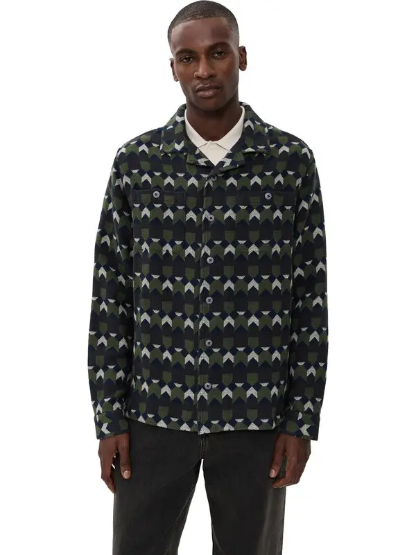 FAR AFIELD Hiro Arrows Overshirt Jacket - Green/multi Brushed Jacquard