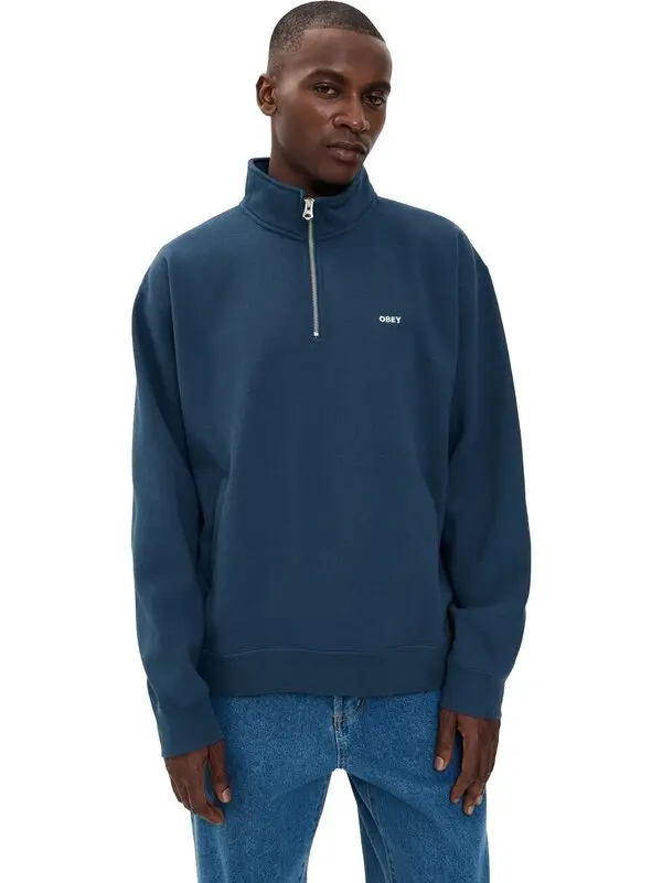 Obey Established Works Mock Neck Zip Sweater - Dark Denim