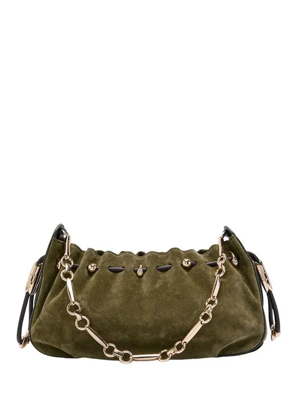 Zimmermann Halcyon Embellished Suede Shoulder Bag - Olive