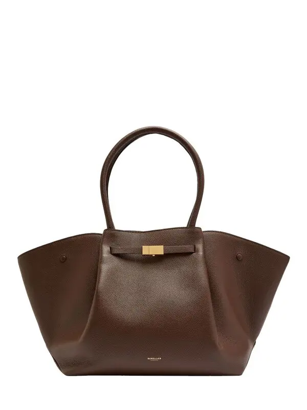 DEMELLIER Grained Leather New York Tote - Dark Brown