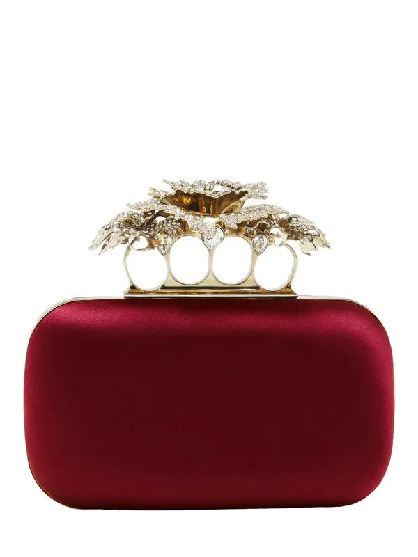 Alexander McQueen Silk Carnation Knuckle Duster Clutch - Burgundy