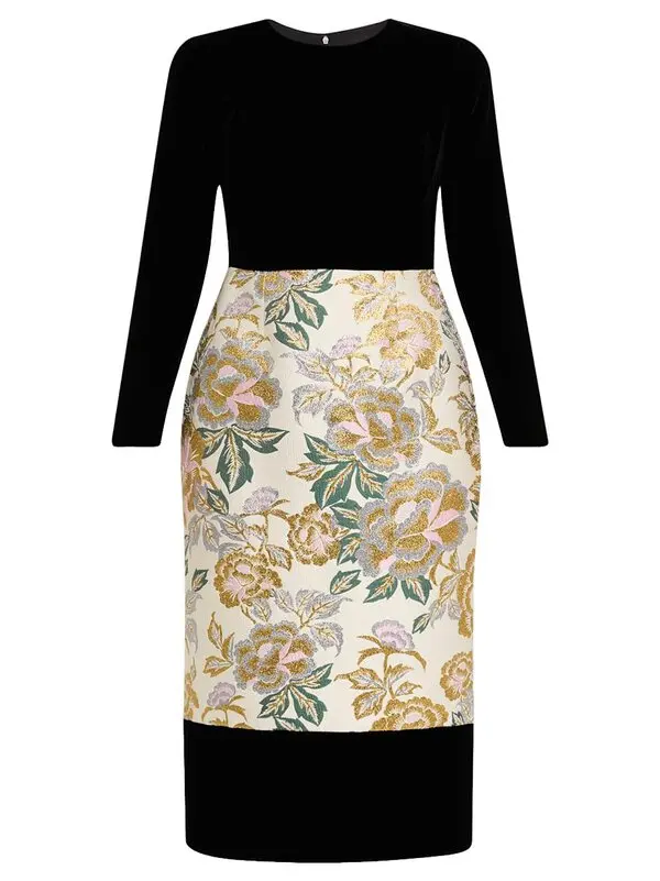 Carolina Herrera Floral Jacquard Midi Dress - Ivory Multi