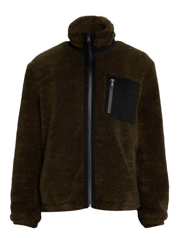 Vince Faux Sherpa Zip-up Jacket - Dark Leaf