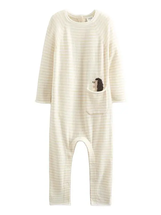 Nordstrom Stripe Embroidered Pocket Romper - Hedgehog-beige Heather Stripe