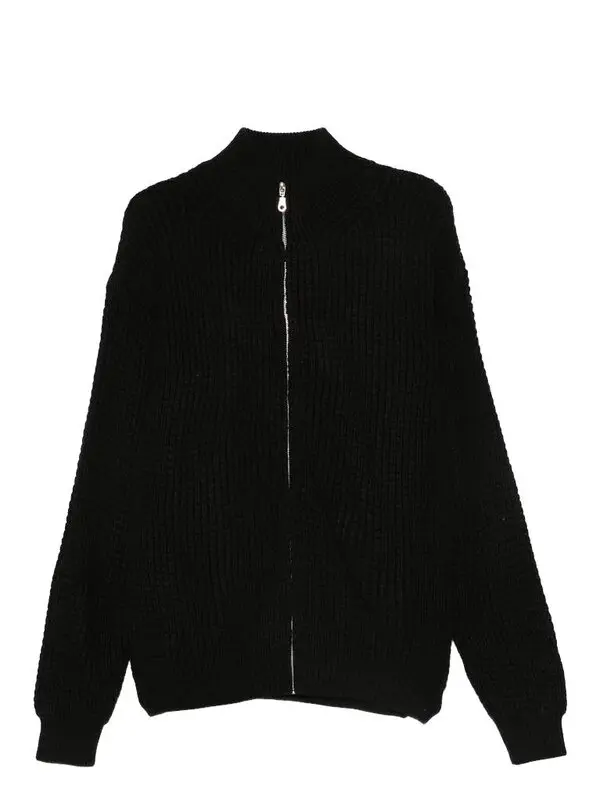 FAMILY FIRST Waffle Knit Zip Sweater - Black