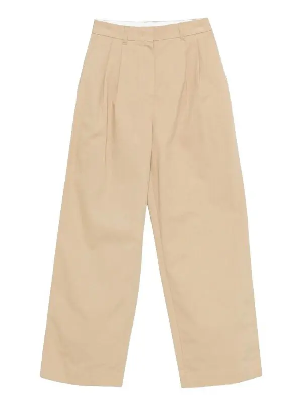 DUNST Pleated Straight Leg Pants - Beige