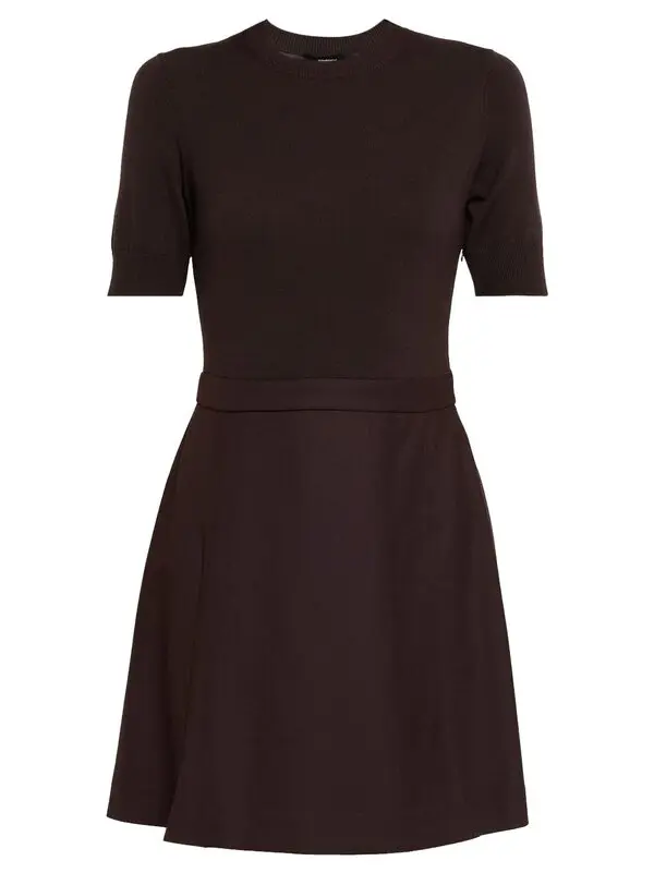 Theory Short-sleeve Combo Mini Dress - Cacao - Da