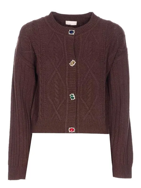 Liu Jo Knitted Sweater With Jewel Buttons - Brown