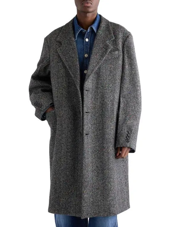 Givenchy Oversize Wool Blend Herringbone Overcoat - Black/white