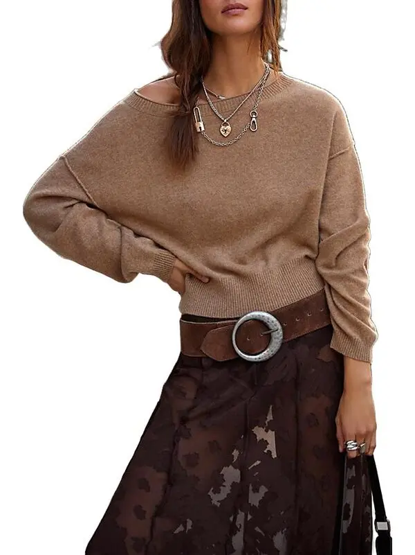 Free People Ellie Cashmere Pullover - Flax