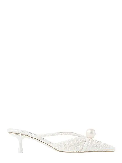 JIMMY CHOO Sana 50 Pearl Leather Mules - White/white