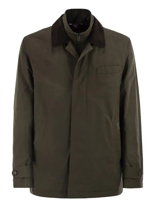 FAY Short Raincoat In Cotton And Nylon Faille - Green