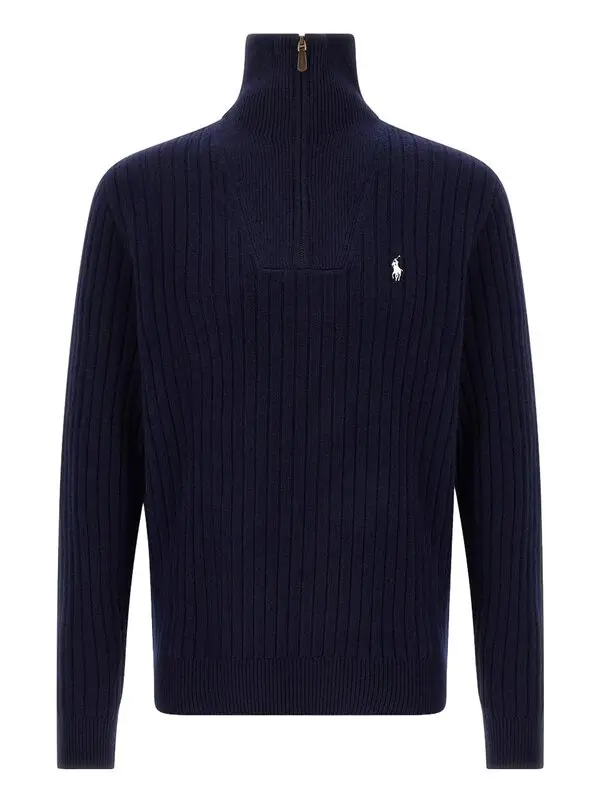 Ralph Lauren Half-zip Wool-cotton Blend Sweater - Blue