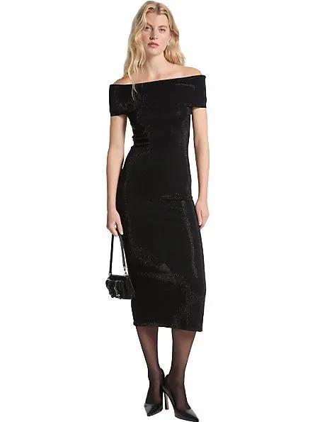 Michael Kors Embellished Stretch Knit Off-the-shoulder Dress - Black