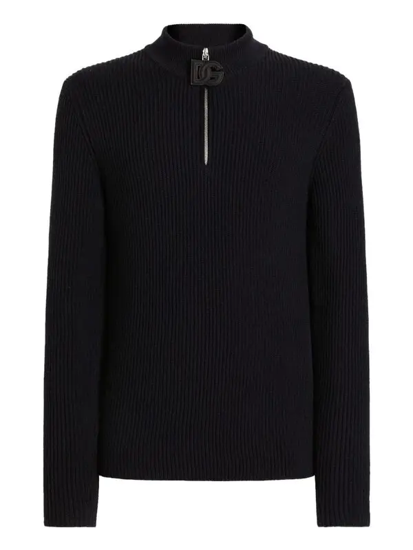Dolce & Gabbana Ribbed Wool Sweater With Zip - Blue