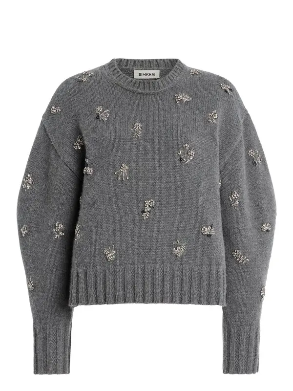 Simkhai Coraline Crystal Embellished Wool-cashmere Sweater - Grey