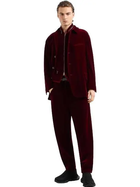 Giorgio Armani Velvet Flat-front Trousers - Red