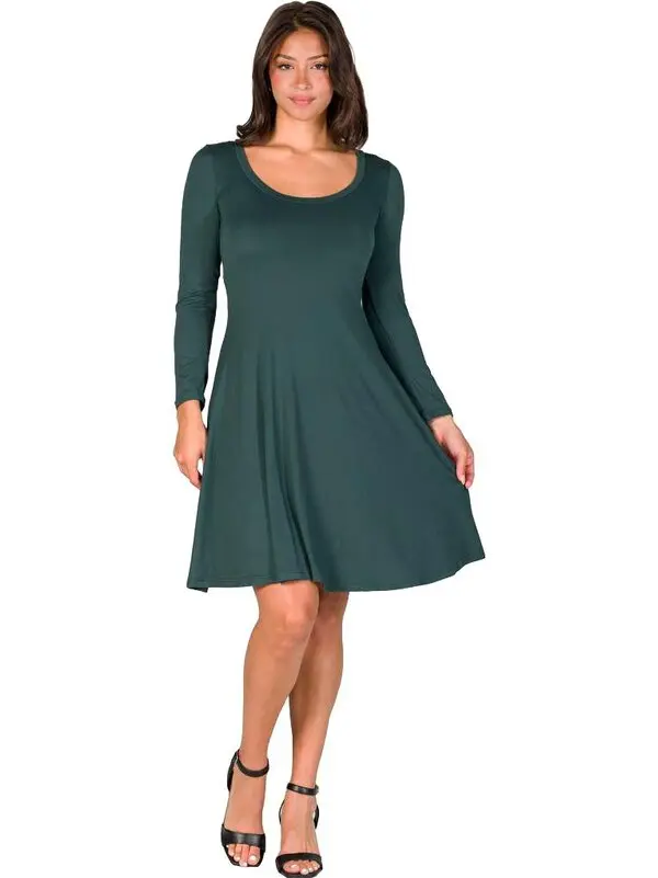 24SEVEN COMFORT APPAREL Classic Long Sleeve A-line Mini Dress - Hunter