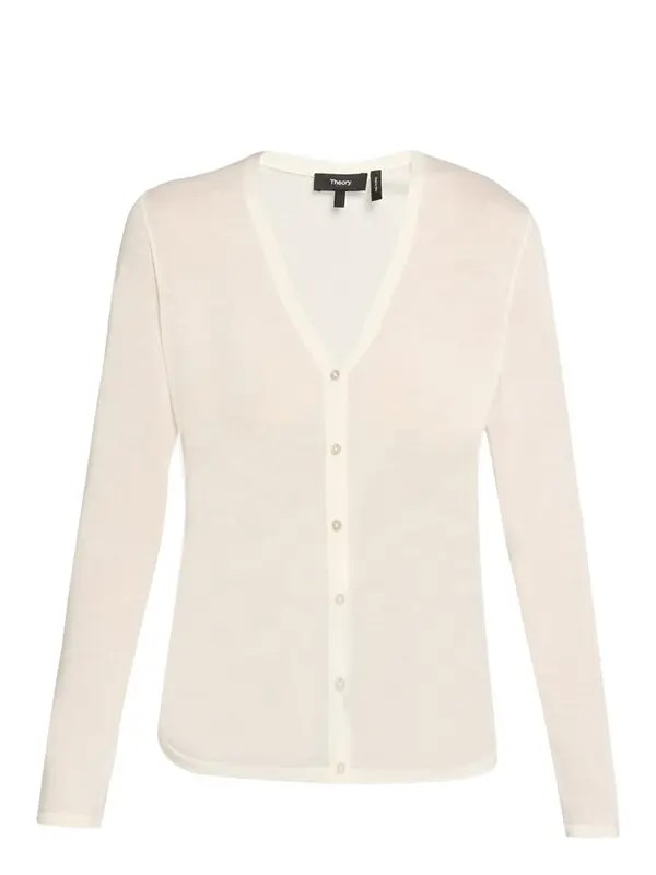 Theory Shirred Fine Wool Cardigan - New Ivory