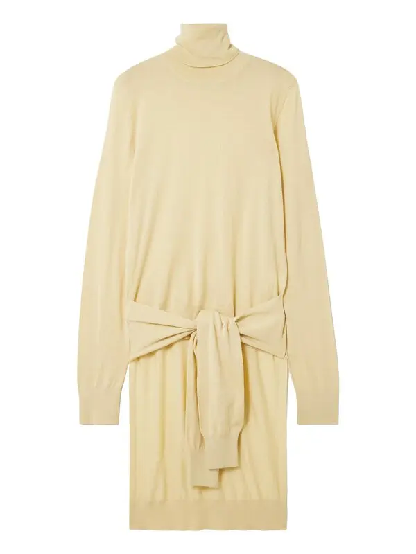 TOTÊME Tie-front Wool And Silk-blend Turtleneck Sweater - Neutrals