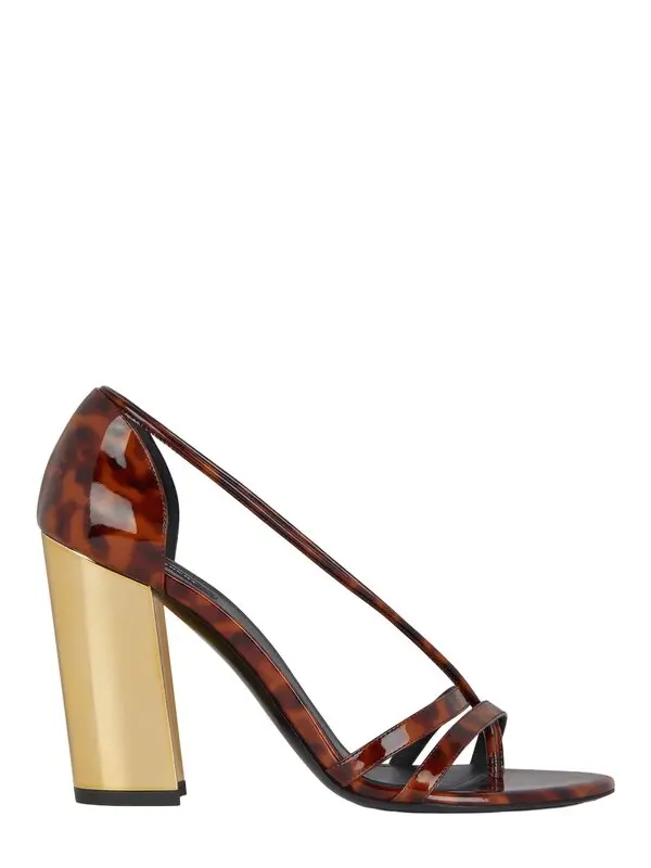Givenchy Block Heeled Sandals In Tortoise Shell Patent Leather - Dark Brown/black