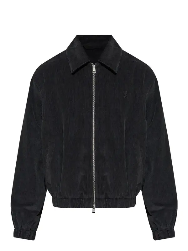 Ami Corduroy Jacket With Embroidered Logo - Navy Blue