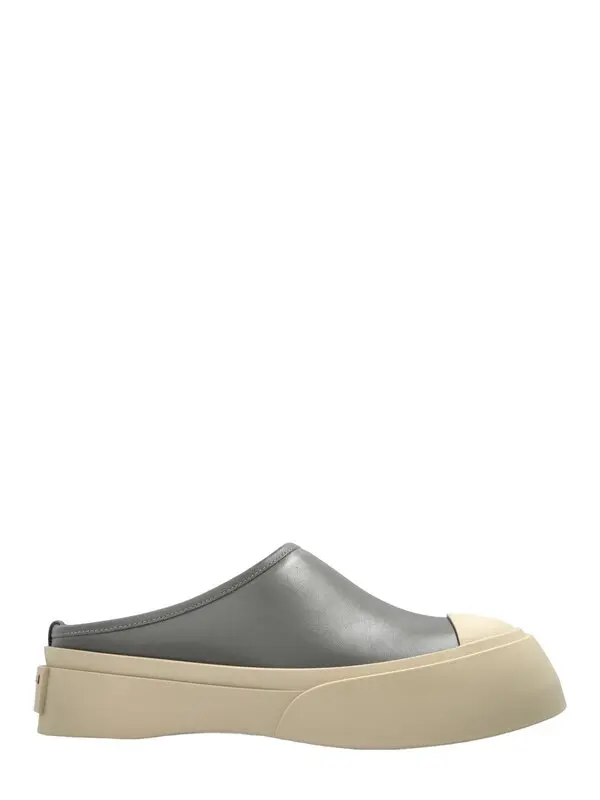 Marni Leather Platform Slides - Grey