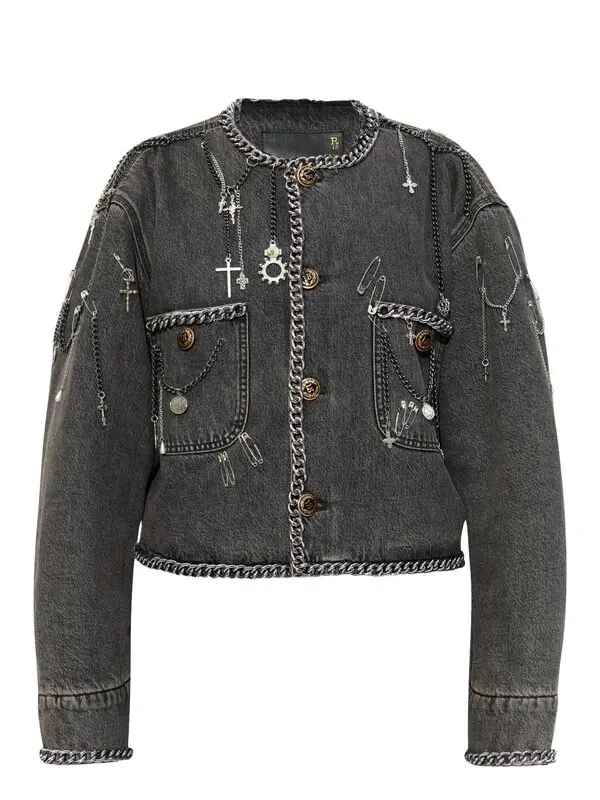 R13 Denim Jacket With Appliqués - Grey