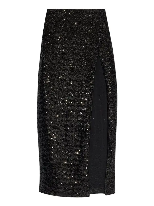 Oseree Sequin Embellished Midi Skirt - Black