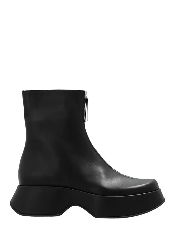 VIC MATIE Elodie Leather Platform Ankle Boots - Black