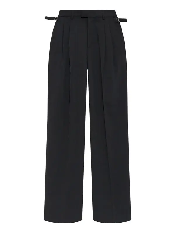 Ami Wide-leg Wool Trousers With Buckled Straps - Black