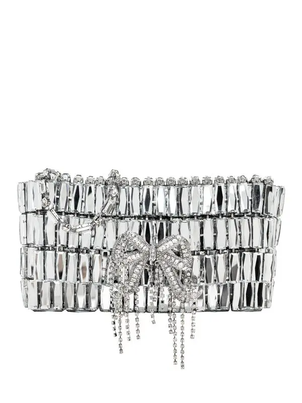 SELF-PORTRAIT Crystal-embellished Clutch By - Silver