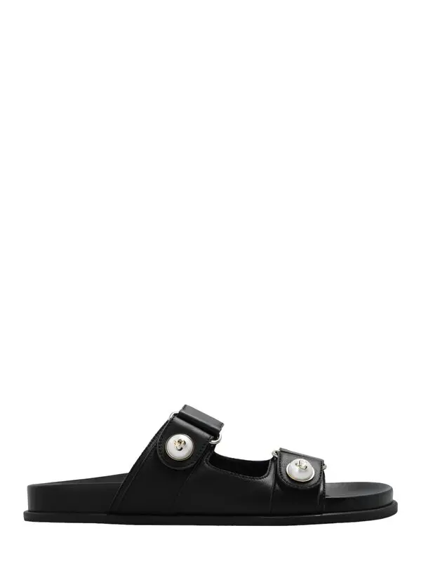 JIMMY CHOO Fayence Leather Slides - Black