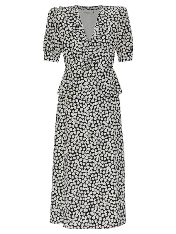 Alessandra Rich Floral Silk Maxi Dress - Black