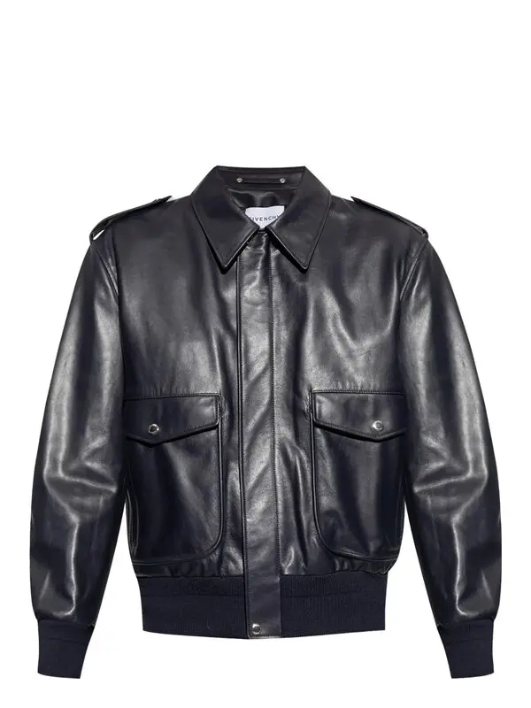 Givenchy Calfskin Leather Bomber Jacket - Black