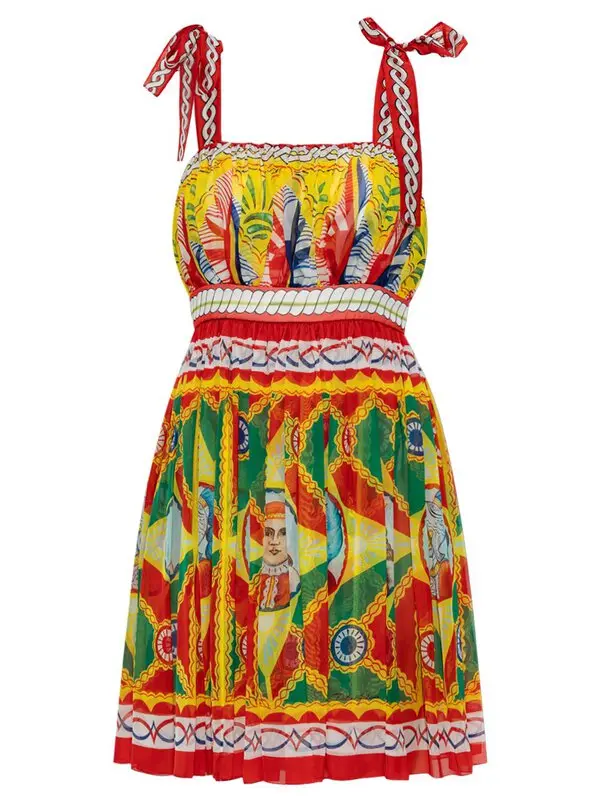 Dolce & Gabbana Carretto Pattern Silk Dress - Multicolour
