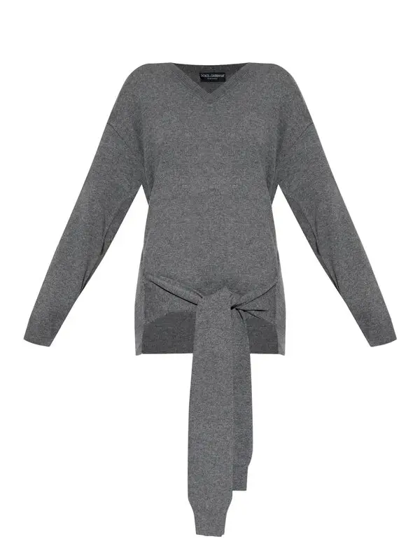 Dolce & Gabbana Cashmere Sweater With Tie Detail - Grey