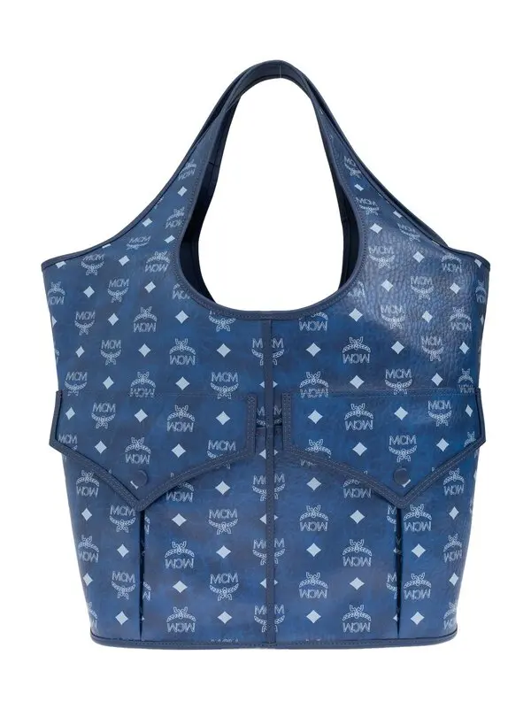 Mcm Monogrammed Shopper Tote - Blue