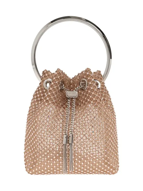 JIMMY CHOO Bon Bon Crystal-embellished Bucket Bag - Beige