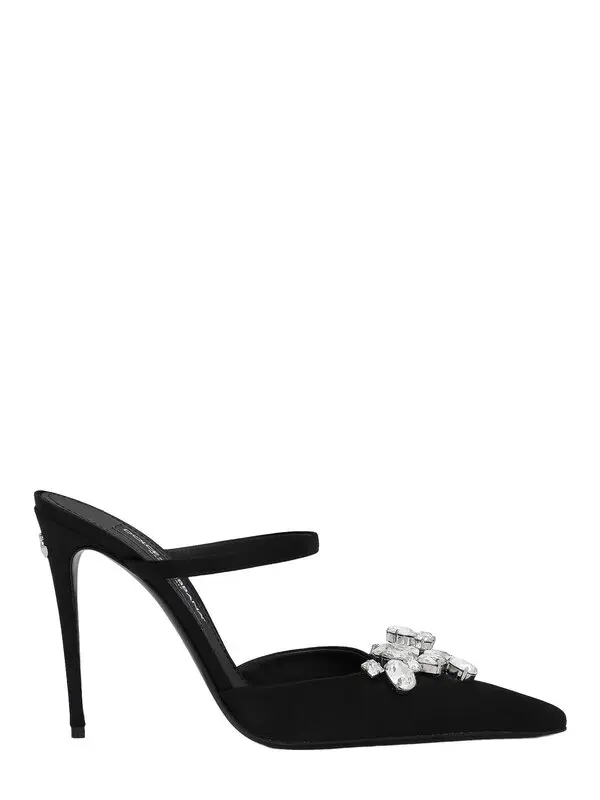 Dolce & Gabbana Satin Mules With Gemstone Embellishment - Black