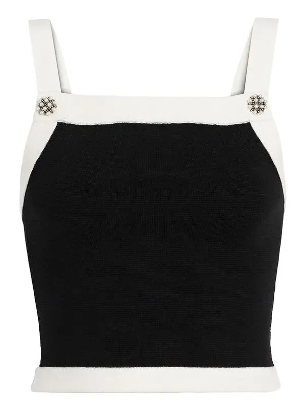 Alice + Olivia Dandi Cropped Embellished Wool-blend Top - Black
