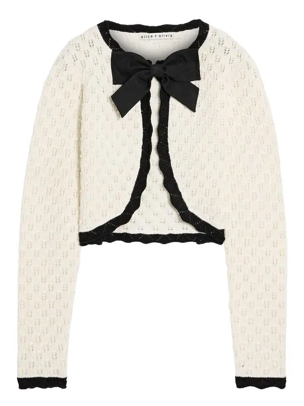 Alice + Olivia Danie Cropped Pointelle-knit Cardigan - Ivory