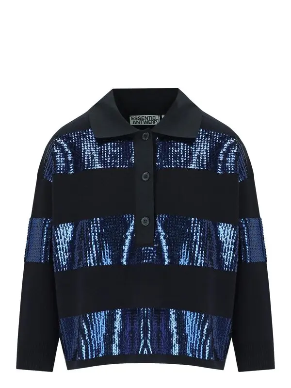 Essentiel Antwerp Illuminati Knitted Polo Shirt - Black