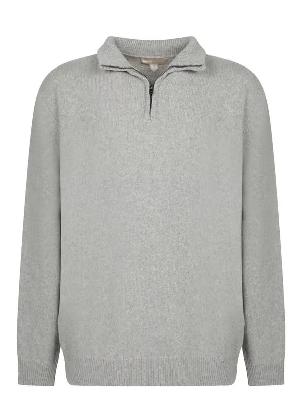 120% Lino Cashmere Half-zip Mock Neck Sweater - Grey