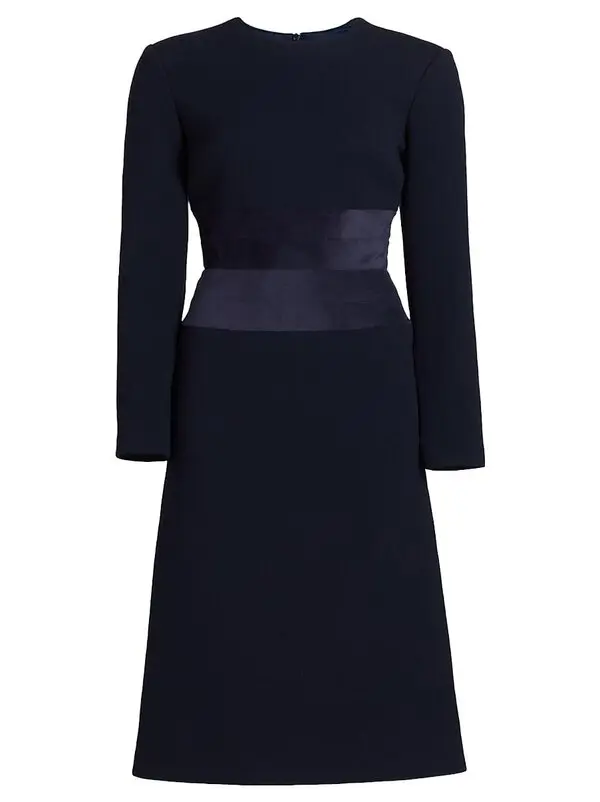 SERGIO HUDSON Long-sleeve A-line Midi Dress - Navy