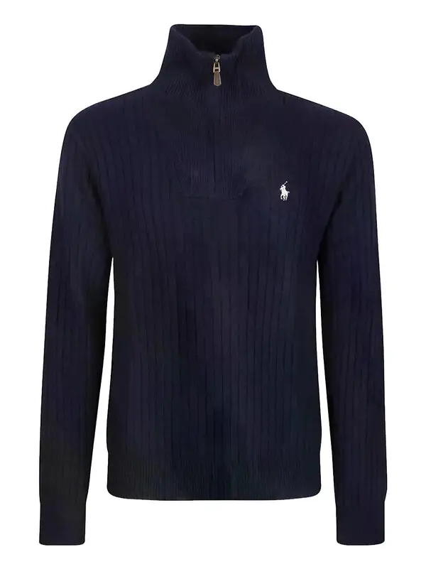 Ralph Lauren Ribbed Zip-neck Sweater - Blue