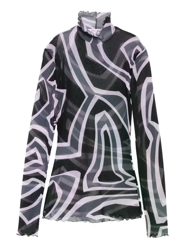 Emilio Pucci Abstract-print Mesh Top - Black